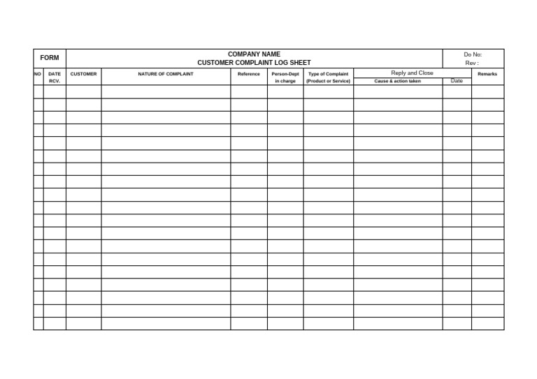 Customer Complaint Log Sheet | PDF