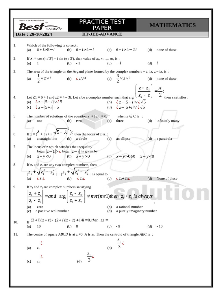 A+ 01 Practice Test Paper JEE IIT A | PDF | Analytic Geometry ...