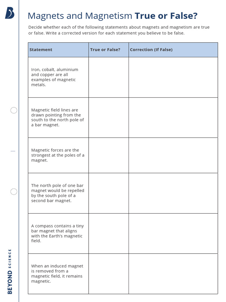 Magnets and Magnetism True or False | PDF | Science & Mathematics ...