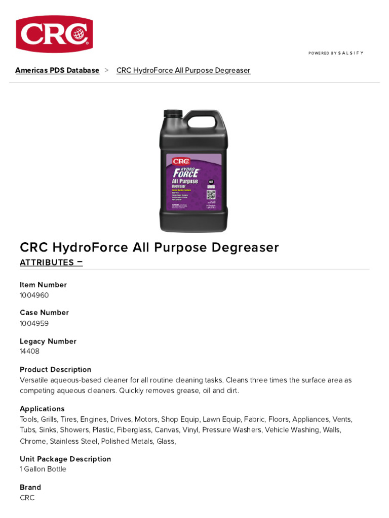 CRC Hydroforce All Purpose Degreaser: Americas Pds Database | PDF