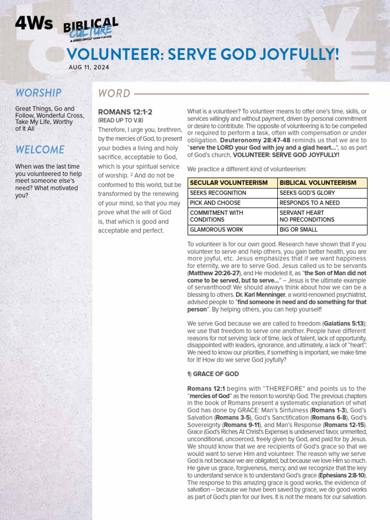 4Ws-SERVE-GOD-JOYFULLY-AUG-11, 2024-MAIN | PDF | Grace In Christianity ...