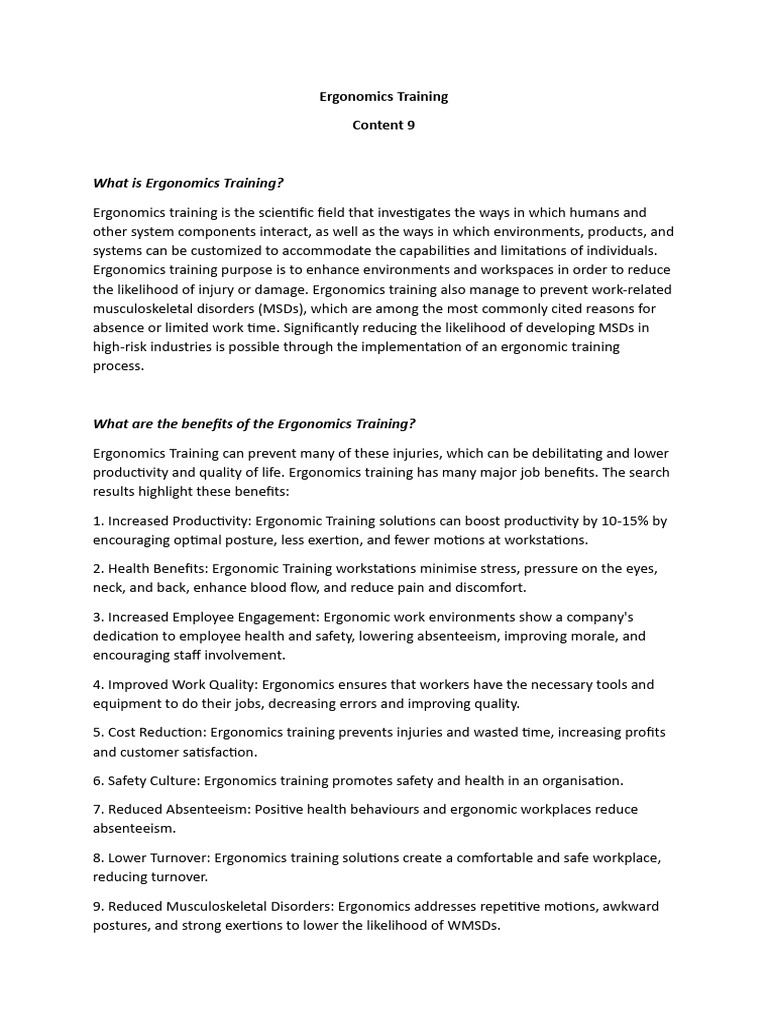 09 - ERGONOMICS TRAINING | PDF | Human Factors And Ergonomics ...