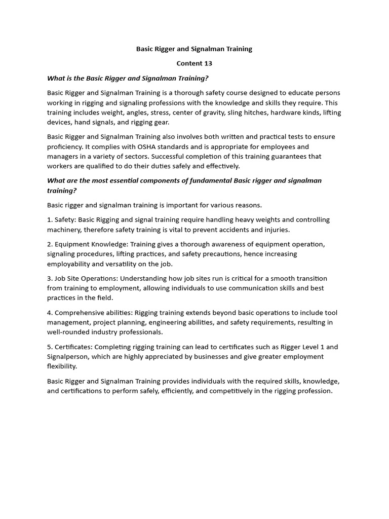 13 - Basic Rigger and Signalman | PDF | Safety | Occupational Safety ...