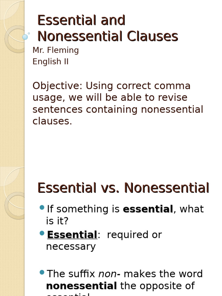 Intro To Essential and Nonessential Clauses | PDF