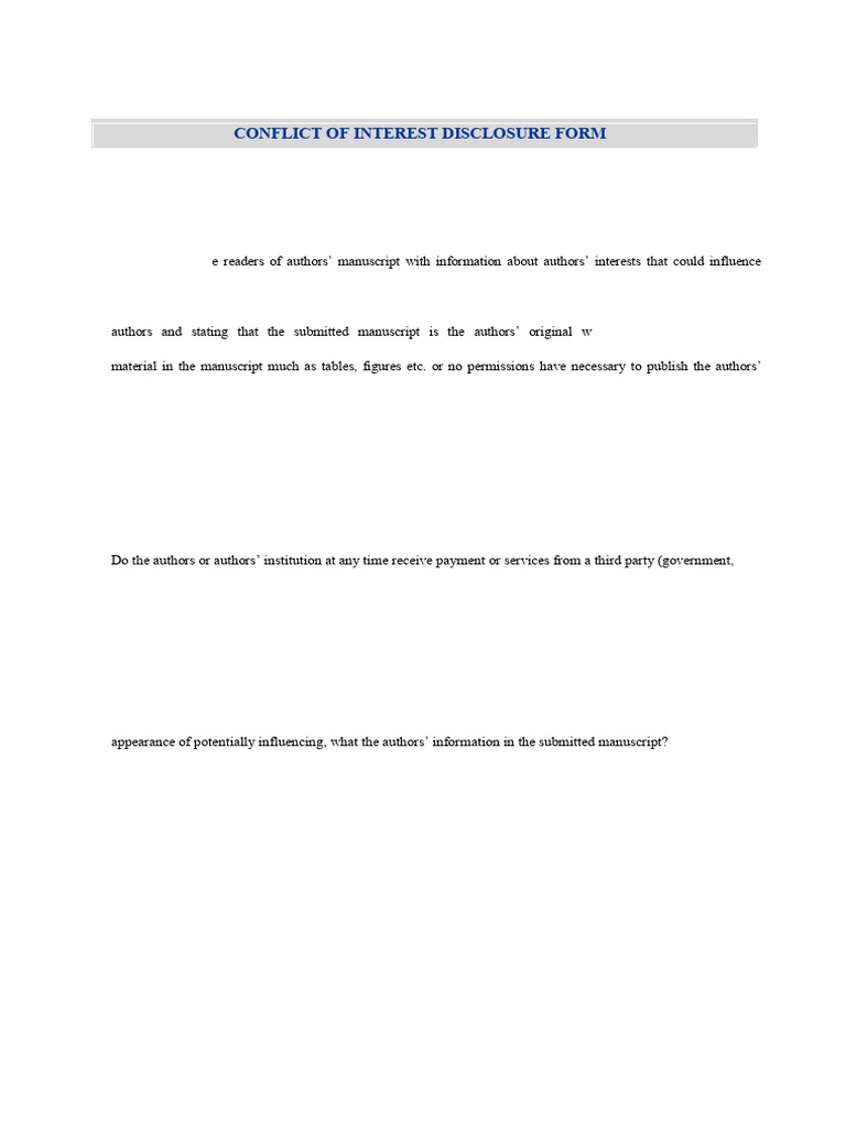 Conflict of Interest Disclosure Form 1 | PDF | Conflict Of Interest ...