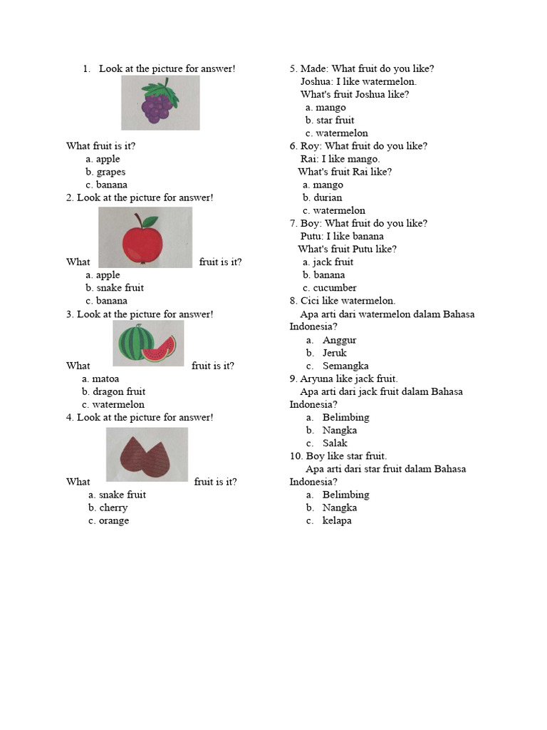 Fruit Identification Quiz for Kids | PDF