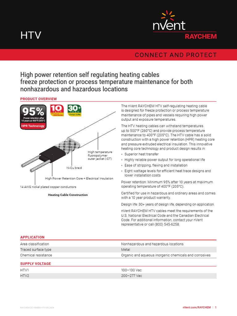 RAYCHEM HTV Heating Cable Overview | PDF | Electrical Engineering ...