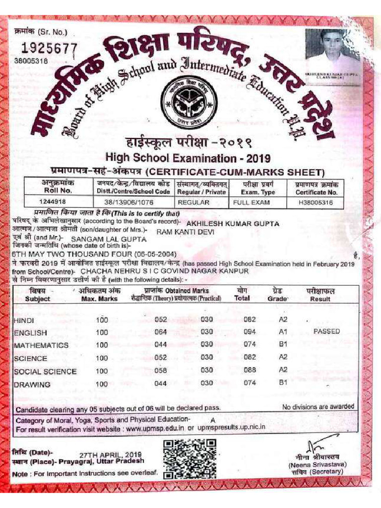 Marksheet ( class 10 th) | PDF