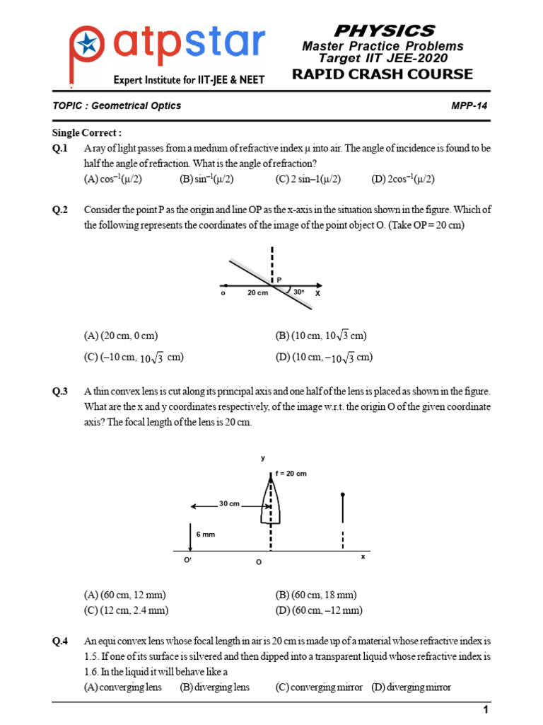 Master Problems in Geometrical Optics | PDF | Refractive Index | Mirror