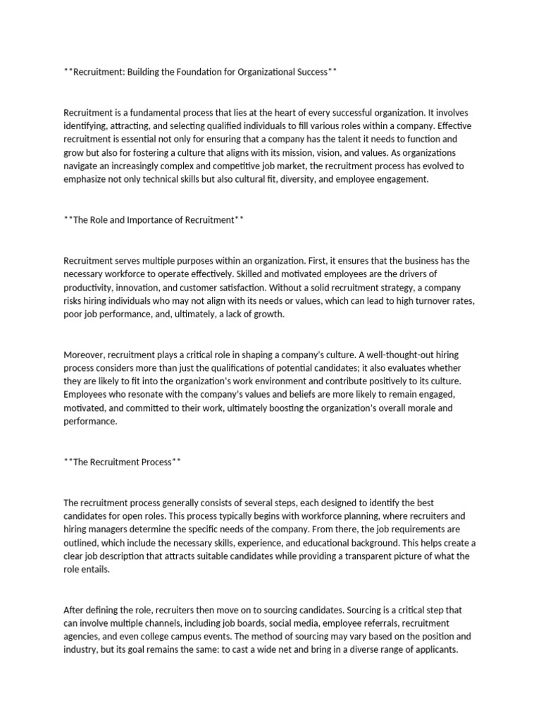 Recruitment essay | PDF | Recruitment | Industrial And Organizational ...