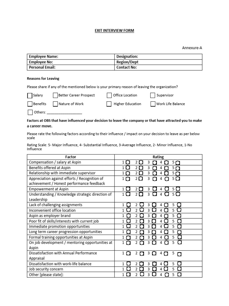 Exit Interview Form - New | PDF | Employment | Applied Psychology