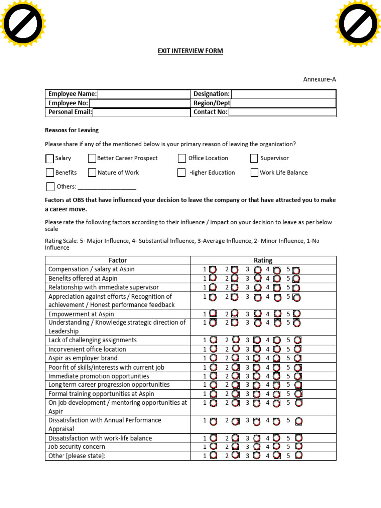 Employee Exit Interview Form | PDF | Applied Psychology | Workplace