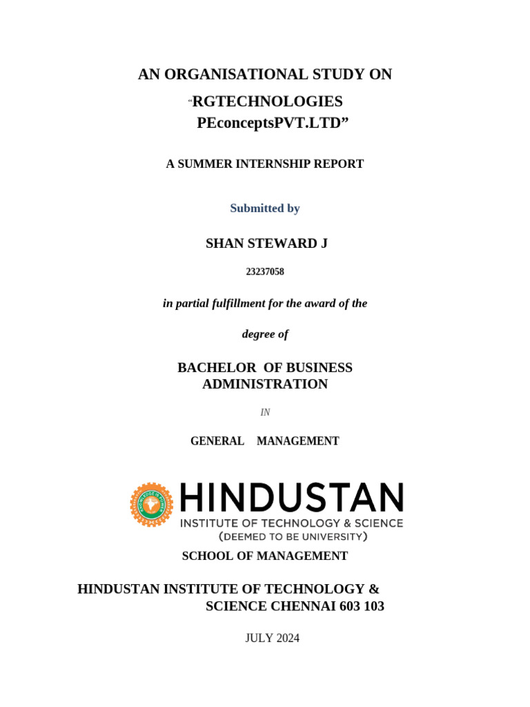 Bba Internship Report Front Page | PDF | Swot Analysis | Business