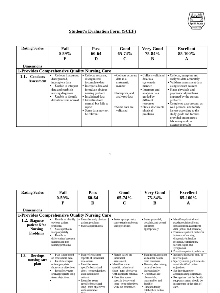 Nursing Care Evaluation Criteria Form | PDF | Nursing | Nonverbal ...