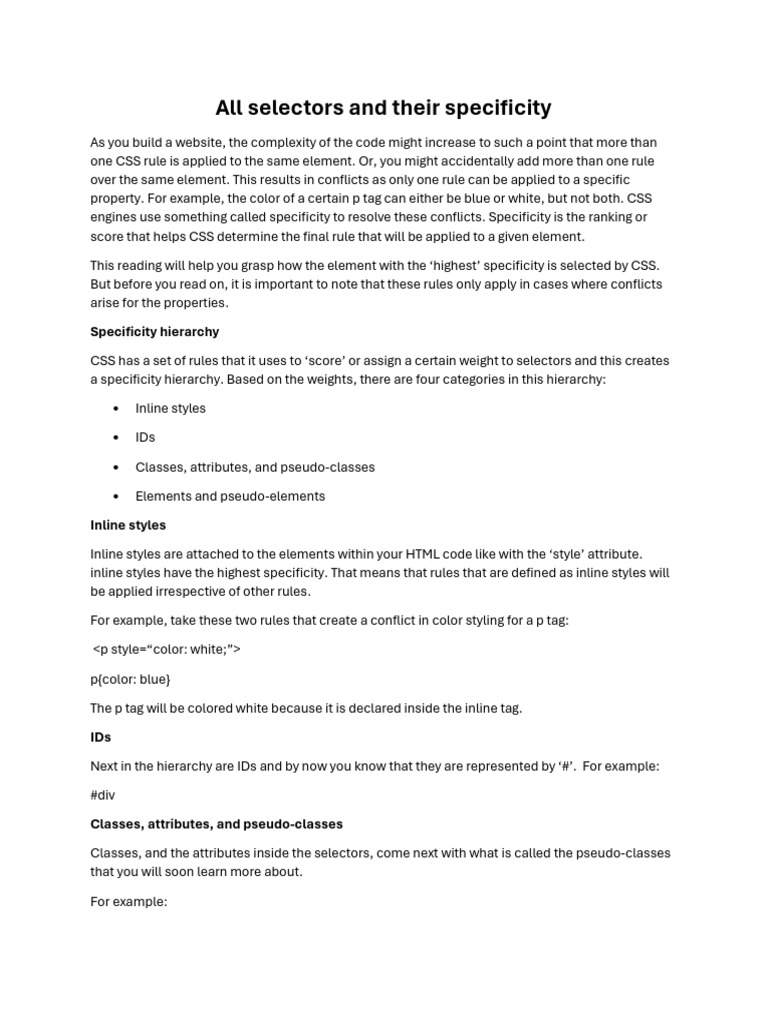 All Selectors and Their Specificity | PDF | Computing