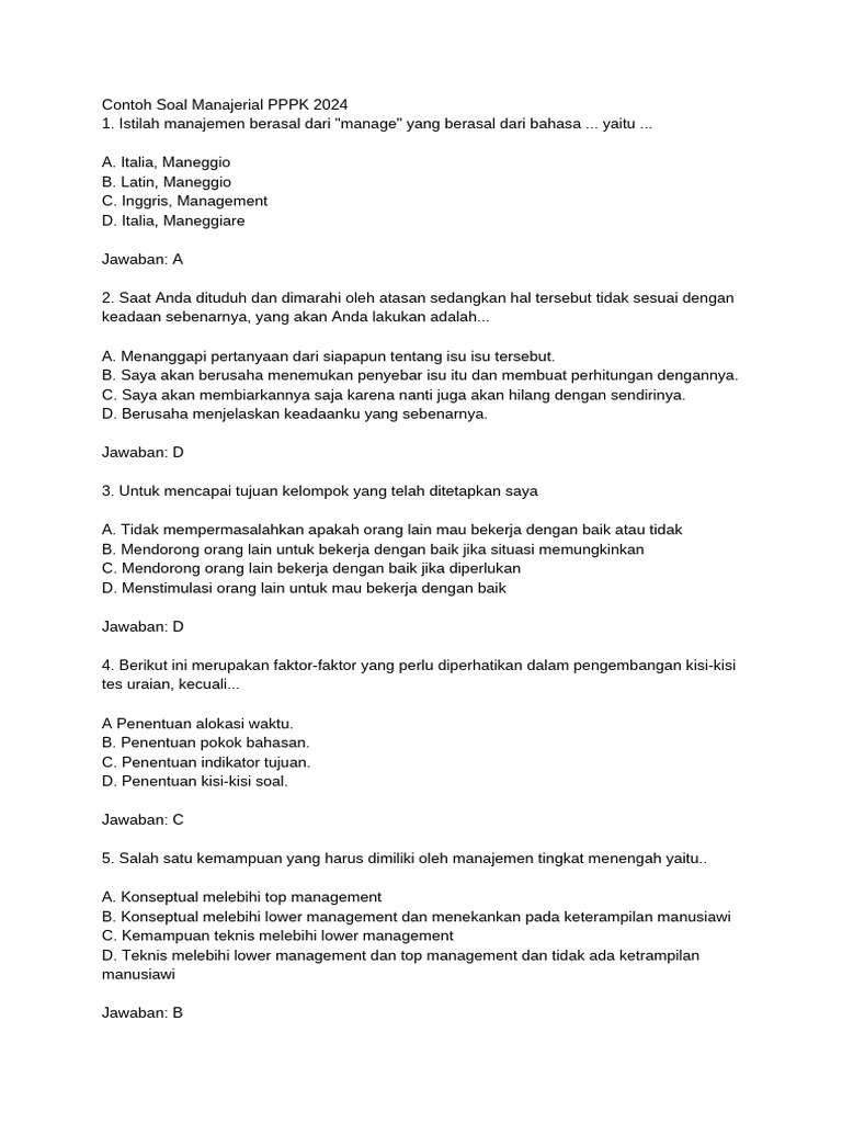 Contoh Soal Manajerial PPPK 2024 | PDF