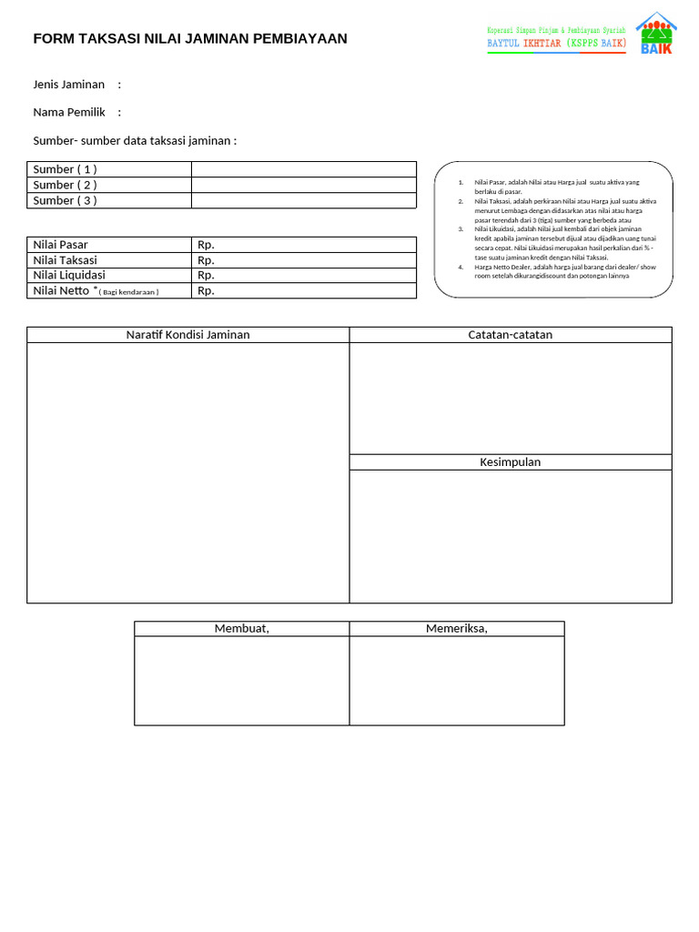 Form Taksasi Jaminan | PDF | Pengelolaan Keuangan & Uang