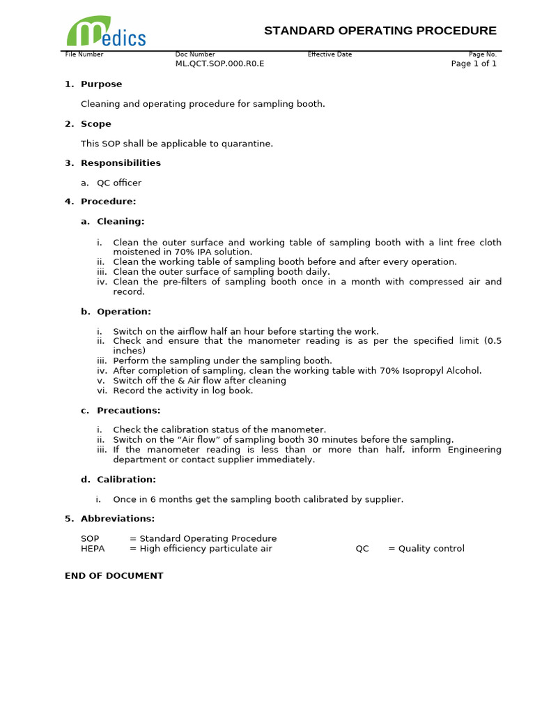 Standard Operating Procedure: 1. Purpose | PDF