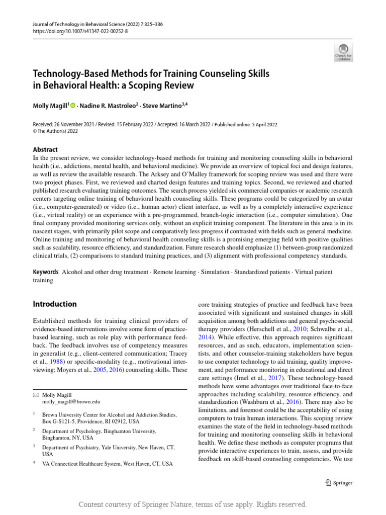 Technology-Based Methods For Training Counseling S | PDF ...