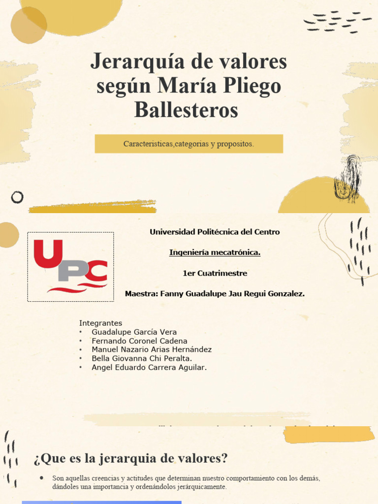 Jerarquía de Valores Según María Pliego Ballesteros: Caracteristicas, Categorias y Propositos | PDF