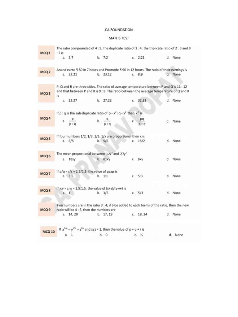Ca Foundation Maths Test | PDF