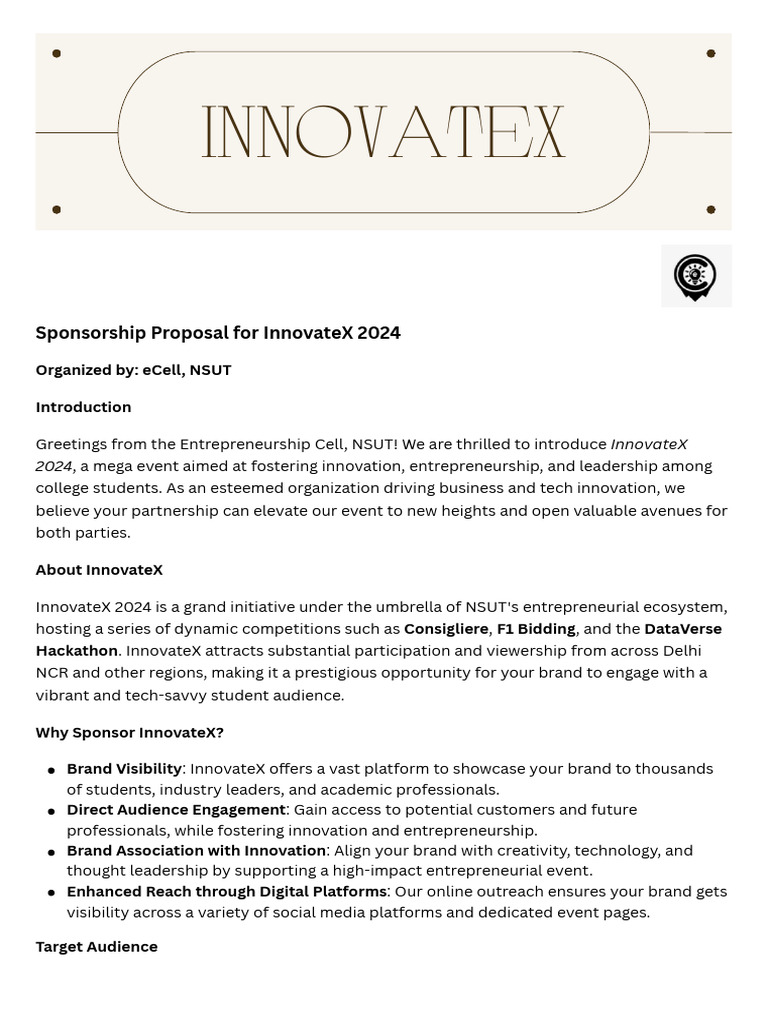 InnovateX 2024 Sponsorship Proposal | PDF | Brand | Innovation