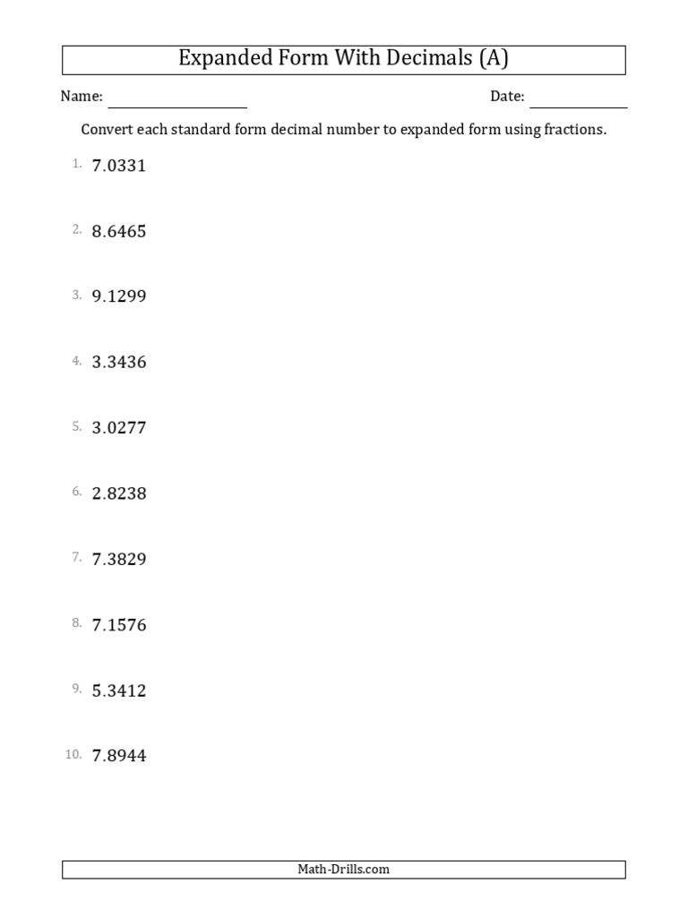 Decimals Standard To Expanded Form Using Fractions 1-4-001.1602069359 | PDF