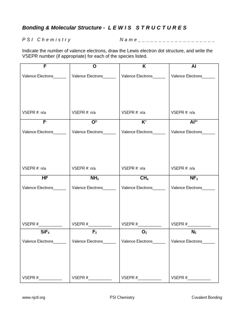 Lewis Structures and VSEPR Analysis | PDF | Valence (Chemistry ...