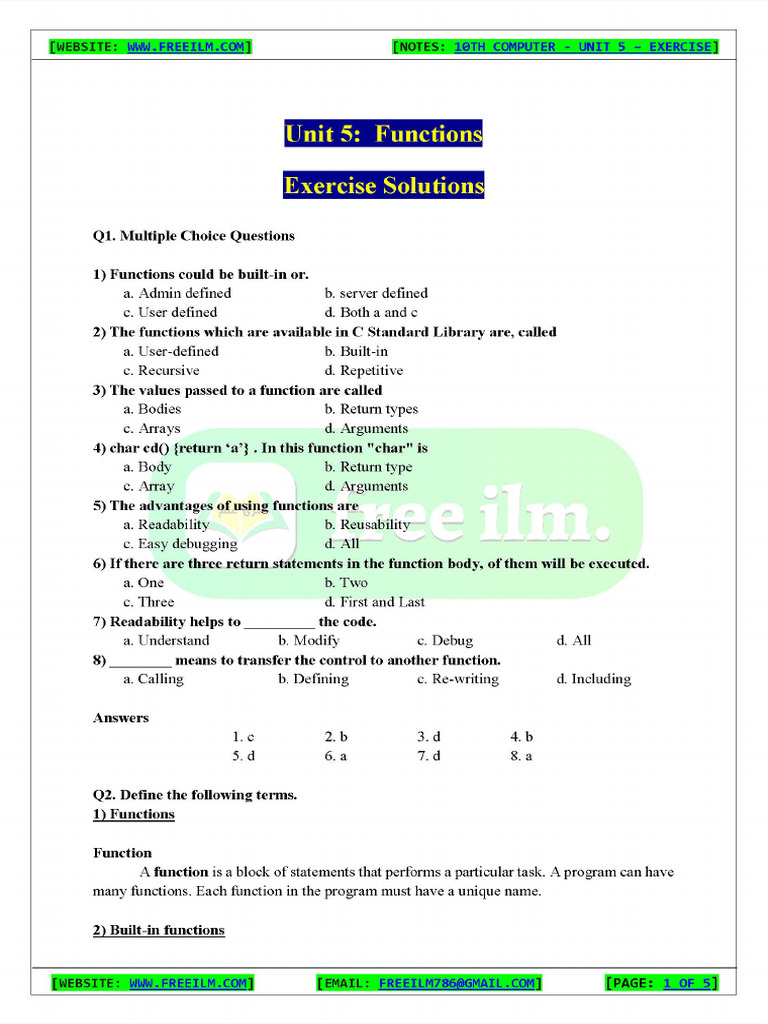 10th Comp CH 5 Exercise | PDF