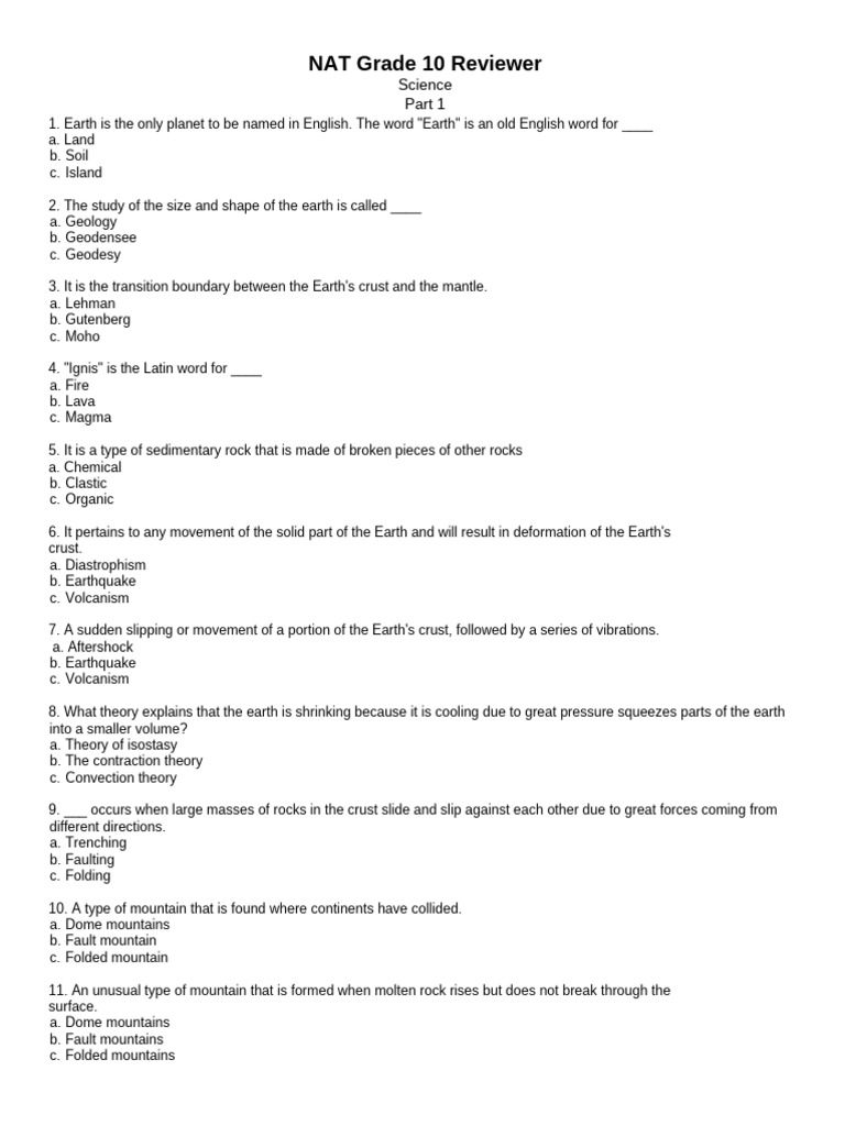 Grade 10 Science NAT Reviewer Guide | PDF | Rock (Geology) | Volcano