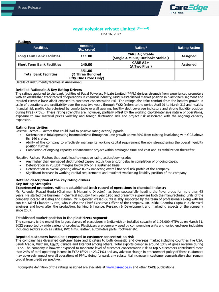 Payal Polyplast Bank Ratings Update | PDF | Foreign Exchange Market | Hedge (Finance)