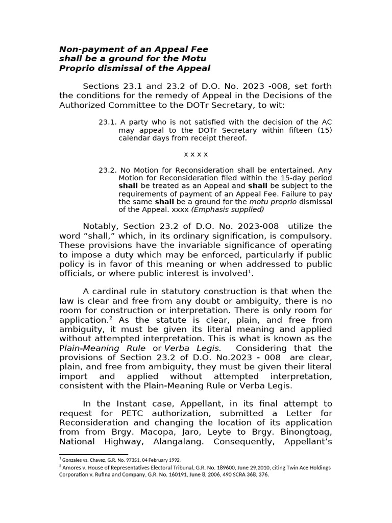 Non-Payment of Appeal Fee | PDF | Appeal | Statutory Interpretation