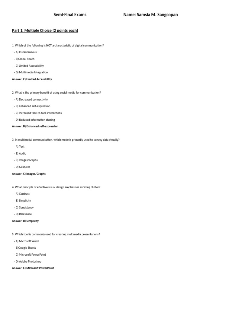 Semi-Final Exam on Digital Communication | PDF | Social Media | Popular ...