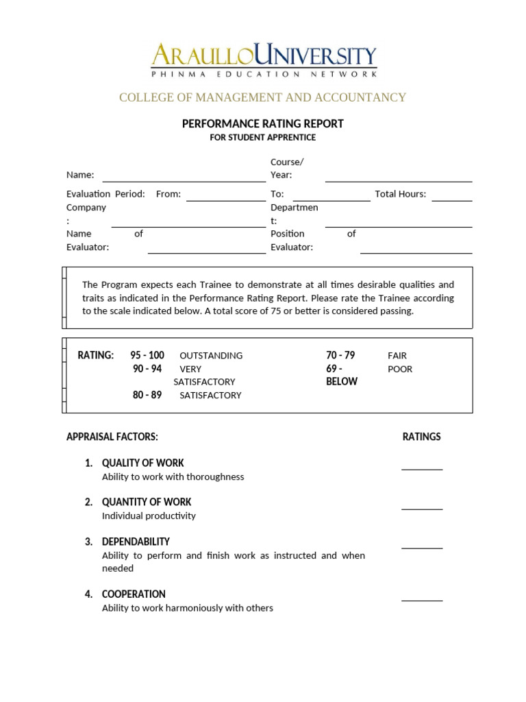 Performance Rating Report | PDF | Business | Self-Improvement