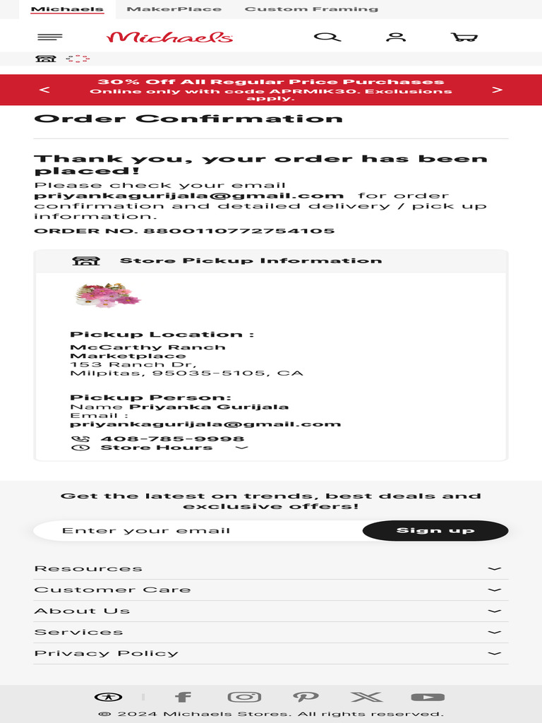 Michaels Checkout Order Conformation | PDF