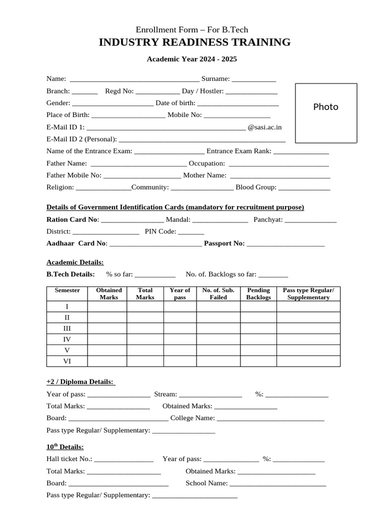 B.tech T & P Enrollment Form (2026 Batch) | PDF | Government And Personhood
