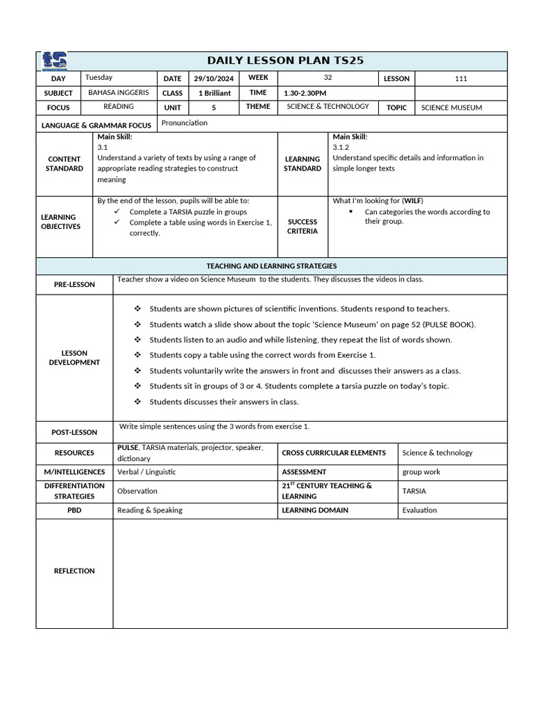 RPH FORM 2 UNIT 5 | PDF | Learning | Lesson Plan