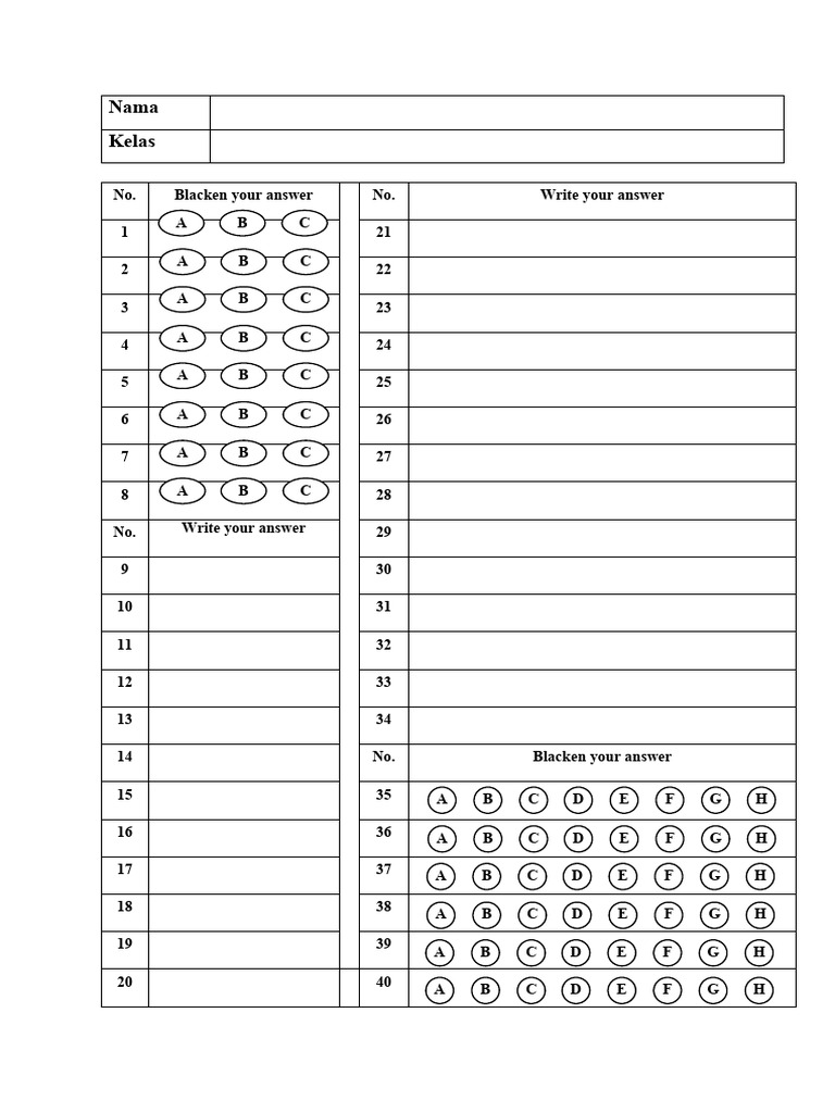 Answer Sheet Form 2 2 | PDF