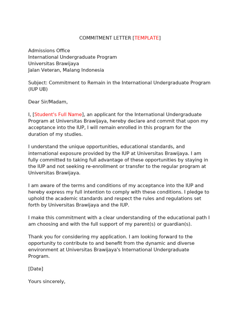 Commitment Letter Template | PDF