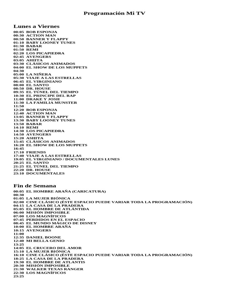 Programación Mi TV Septiembre 2024 | PDF