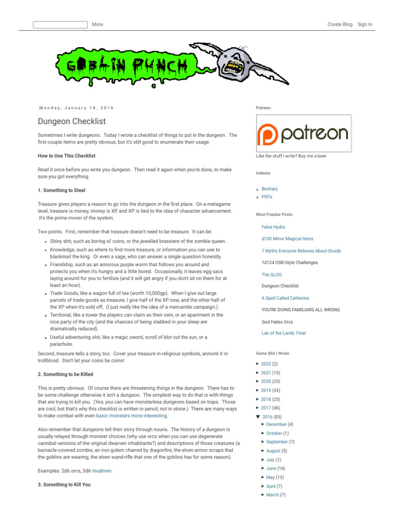 Goblin Punch_ Dungeon Checklist | PDF
