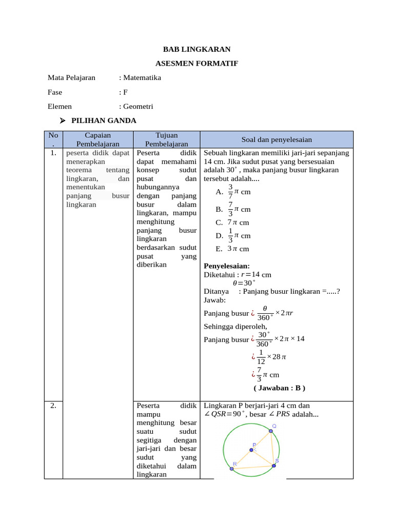 Asesmen Formatif Lingkaran-1 | PDF