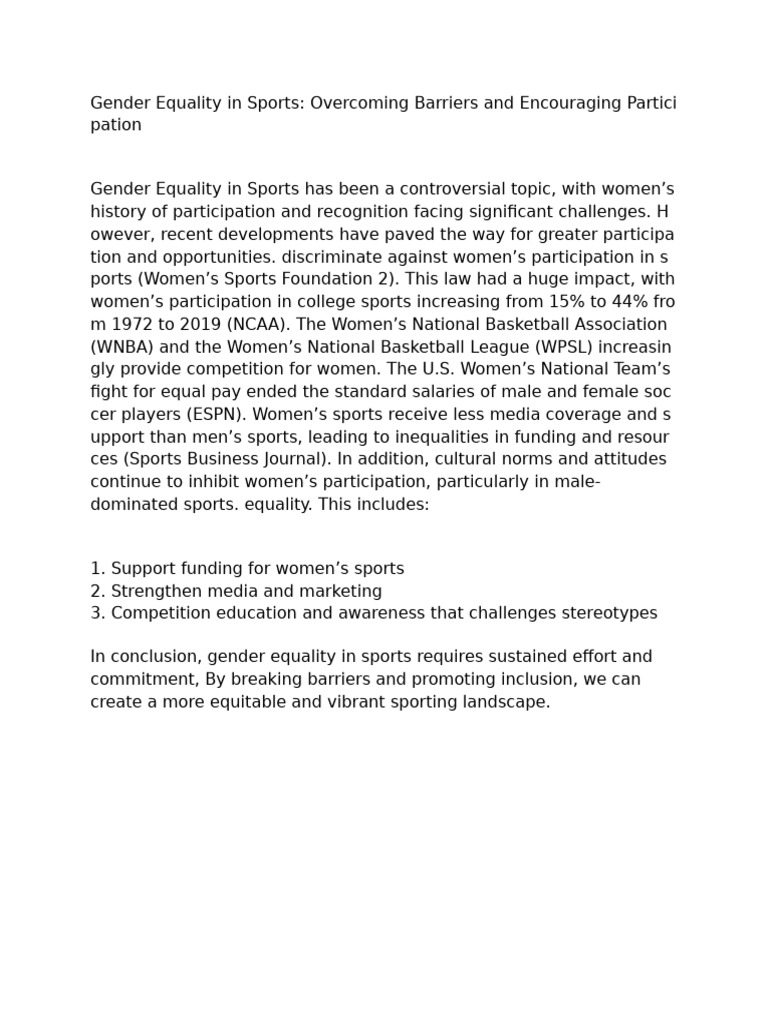 Gender Equality in Sports | PDF | Sports & Recreation | Social Science