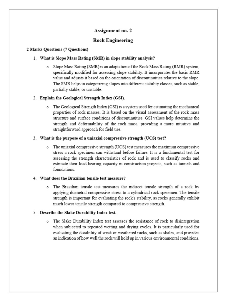 Rock Engineering Assignment 2 | PDF | Strength Of Materials | Stress (Mechanics)