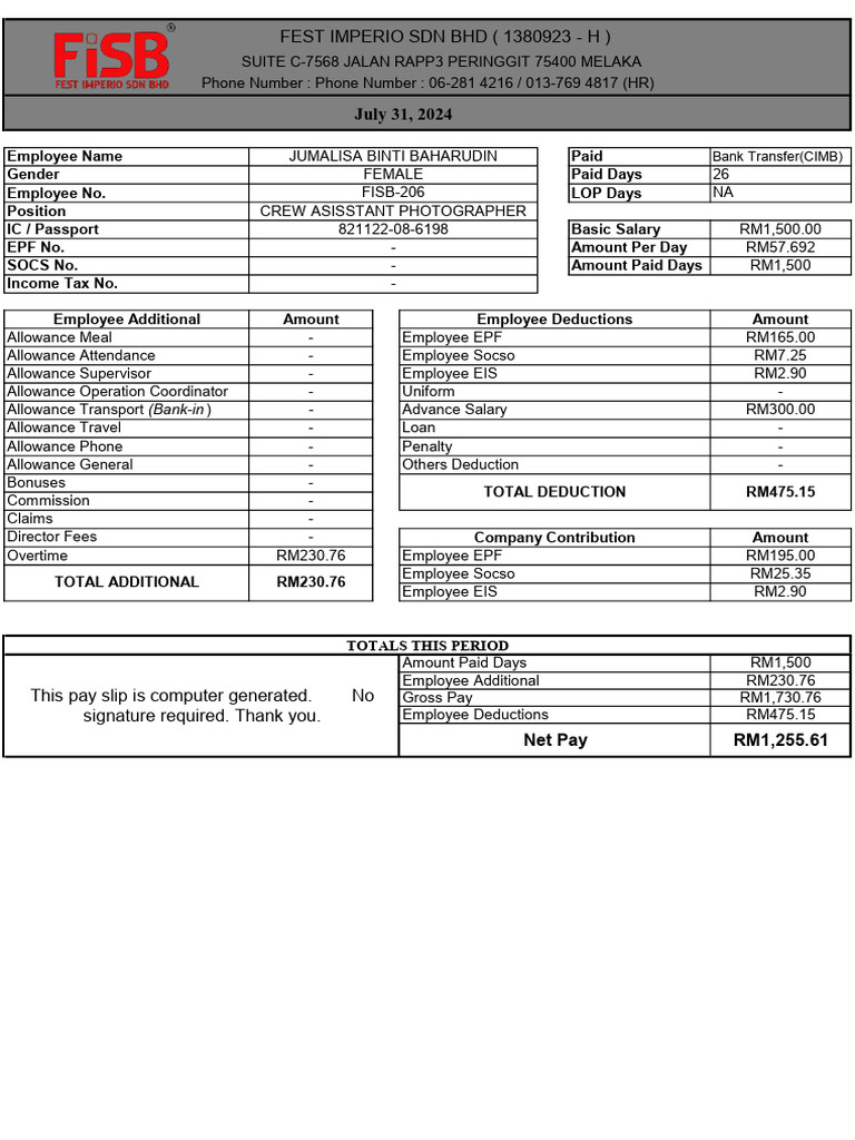 PAYSLIP | PDF | Business | Public Finance