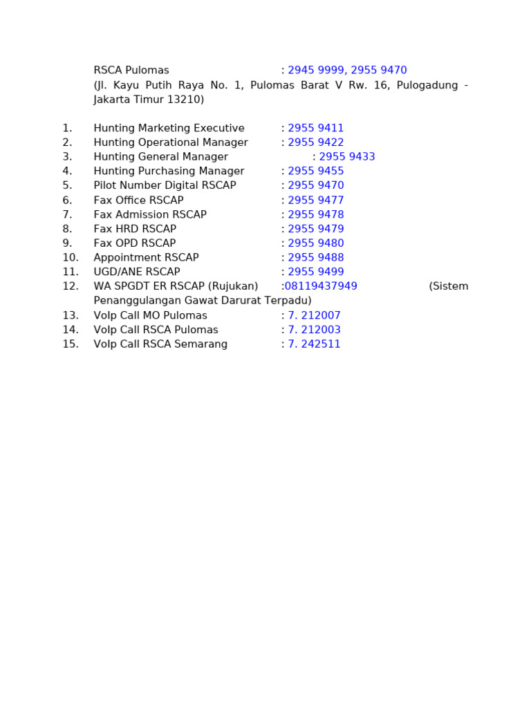 Contact Information for RSCA Pulomas | PDF | Technology & Engineering