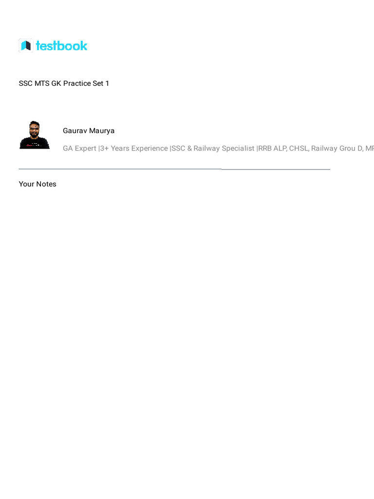 SSC MTS GK Practice Set 1 PDF | PDF