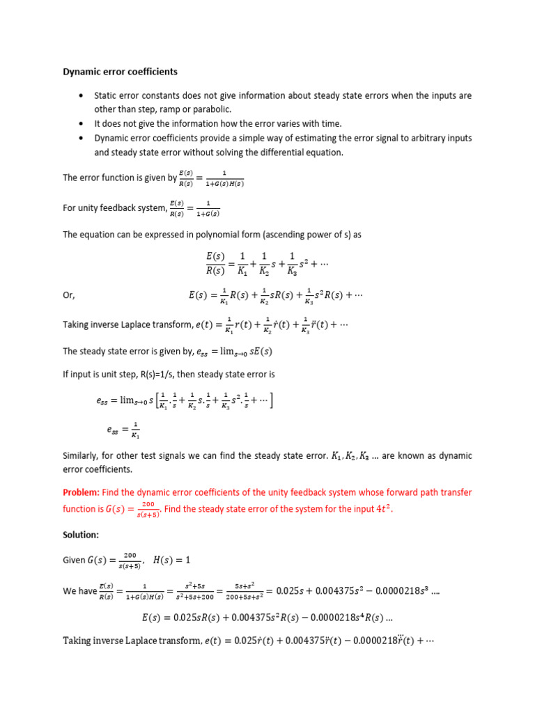 Dynamic Error Coefficients | PDF