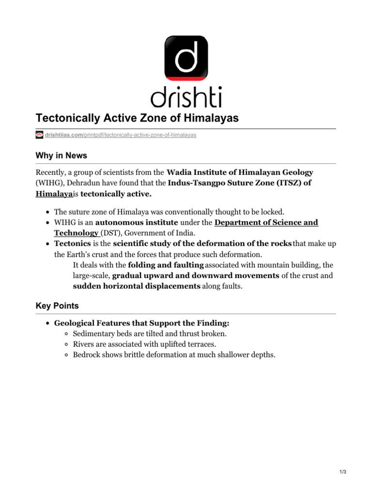 Tectonically Active Zone of Himalayas | PDF | Plate Tectonics | Geology