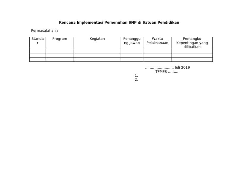 LK 03 Rencana Implementasi Pemenuhan SNP Di Satuan Pendidikan | PDF